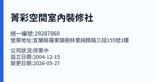 菁彩空間室內裝修社的照片-統編 29287860(宜蘭縣) 公司登記資料與營業項目詳細圖表