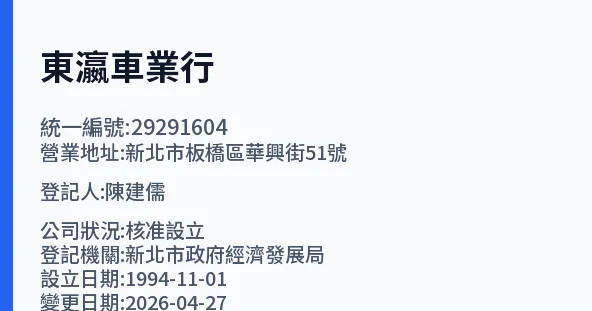 東瀛車業行的照片-統編 29291604(新北市) 公司登記資料與營業項目詳細圖表