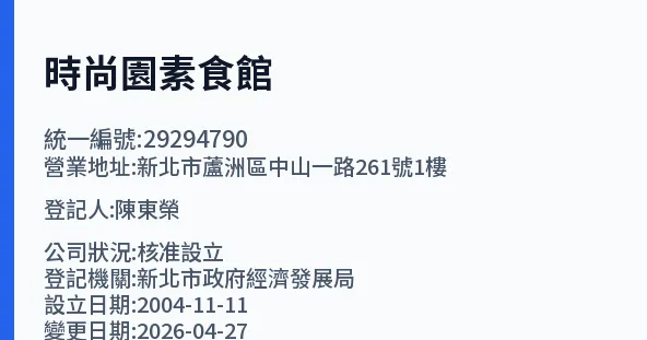 時尚園素食館的照片-統編 29294790(新北市) 公司登記資料與營業項目詳細圖表