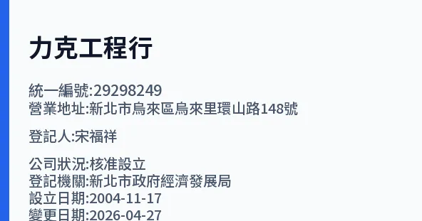 力克工程行的照片-統編 29298249(新北市) 公司登記資料與營業項目詳細圖表