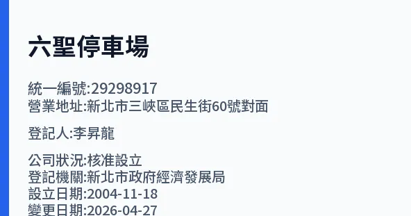 六聖停車場的照片-統編 29298917(新北市) 公司登記資料與營業項目詳細圖表