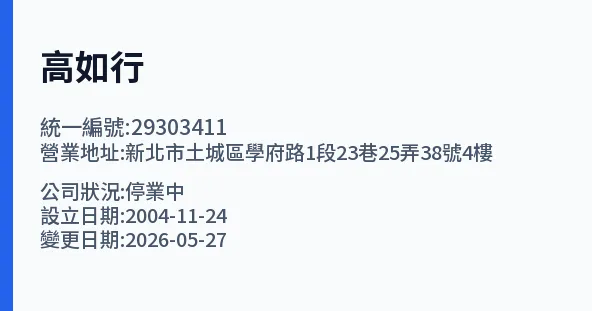 高如行的照片-統編 29303411(新北市) 公司登記資料與營業項目詳細圖表