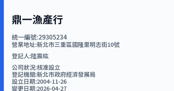 鼎一漁產行的照片-統編 29305234(新北市) 公司登記資料與營業項目詳細圖表