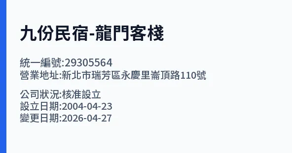 九份民宿-龍門客棧的照片-統編 29305564(新北市) 公司登記資料與營業項目詳細圖表