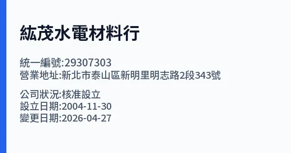 紘茂水電材料行的照片-統編 29307303(新北市) 公司登記資料與營業項目詳細圖表