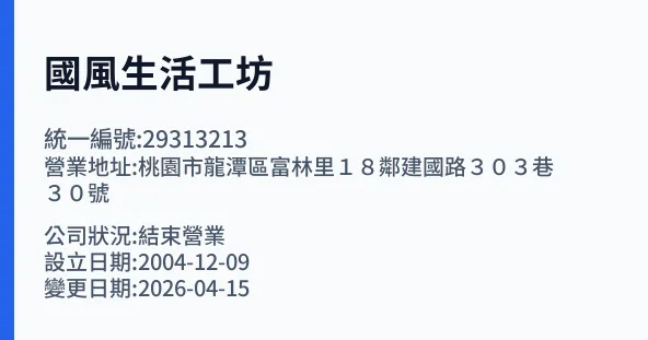 國風生活工坊的照片-統編 29313213(桃園市) 公司登記資料與營業項目詳細圖表