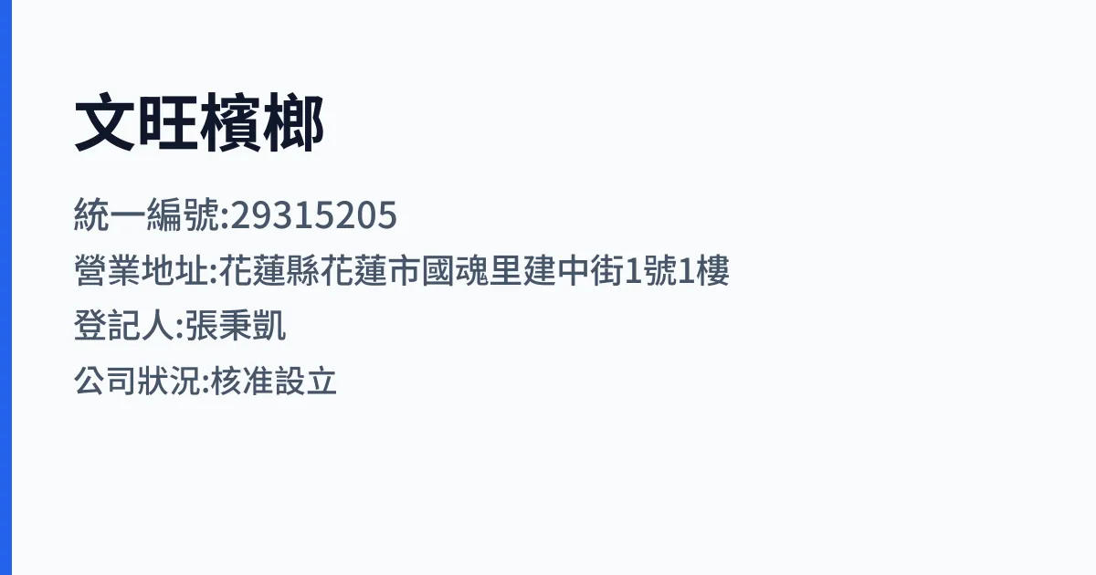 文旺檳榔 - 統編 29315205(花蓮縣) 公司登記資料與營業項目詳細圖表