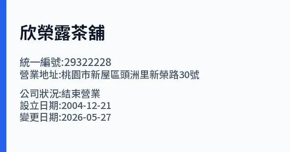 欣榮露茶舖的照片-統編 29322228(桃園市) 公司登記資料與營業項目詳細圖表
