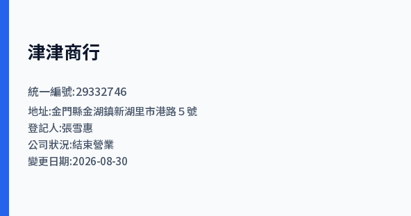 津津商行的照片-統編 29332746(金門縣) 公司登記資料與營業項目詳細圖表