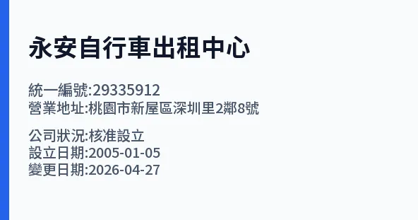 永安自行車出租中心的照片-統編 29335912(桃園市) 公司登記資料與營業項目詳細圖表