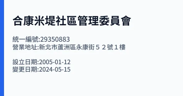 合康米堤社區管理委員會的照片-統編 29350883(新北市) 公司登記資料與營業項目詳細圖表