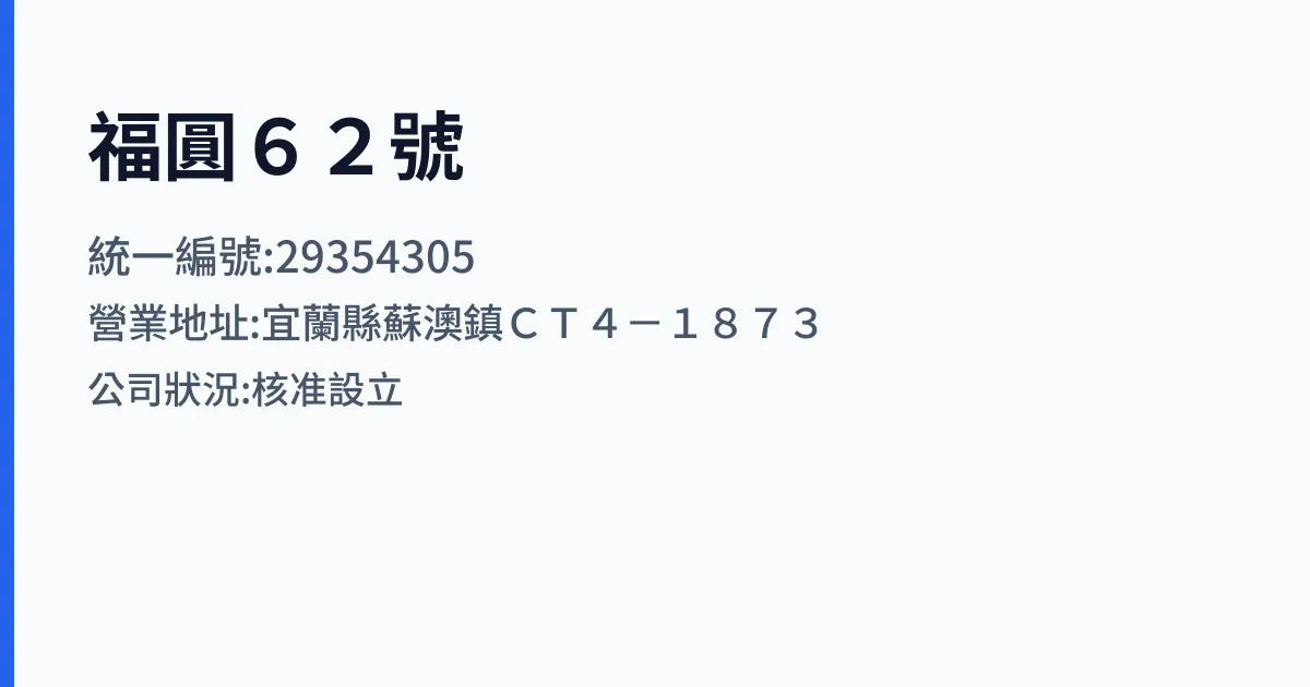 福圓６２號 - 統編 29354305(宜蘭縣) 公司登記資料與營業項目詳細圖表