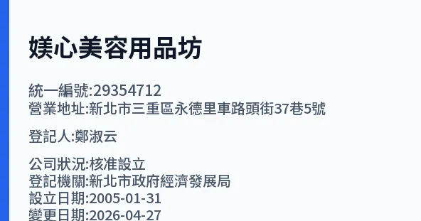 媄心美容用品坊的照片-統編 29354712(新北市) 公司登記資料與營業項目詳細圖表