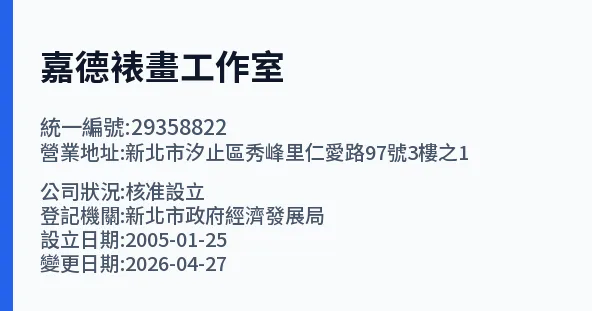 嘉德裱畫工作室的照片-統編 29358822(新北市) 公司登記資料與營業項目詳細圖表