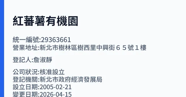 紅蕃薯有機園的照片-統編 29363661(新北市) 公司登記資料與營業項目詳細圖表