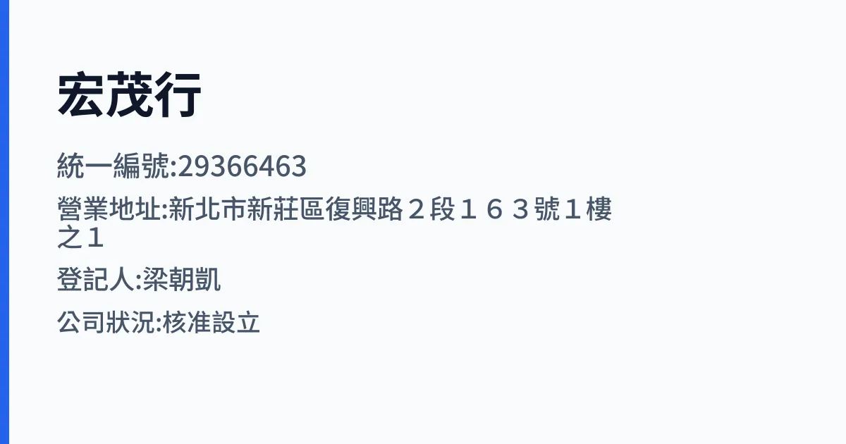 宏茂行 - 統編 29366463（新北市） 公司登記資料與營業項目詳細圖表