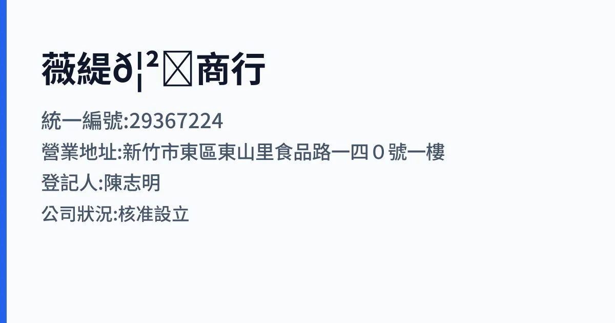 薇緹𦲕商行 - 統編 29367224(新竹市) 公司登記資料與營業項目詳細圖表