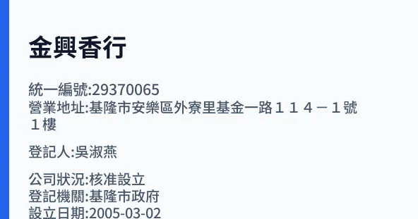 金興香行的照片-統編 29370065(基隆市) 公司登記資料與營業項目詳細圖表