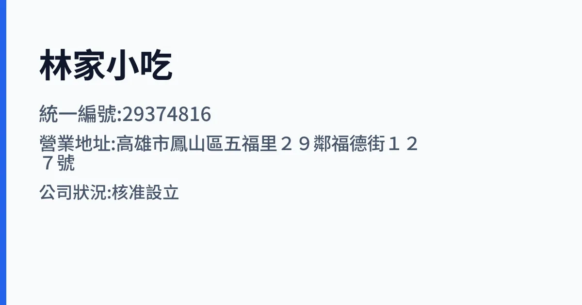 林家小吃 - 統編 29374816(高雄市) 公司登記資料與營業項目詳細圖表