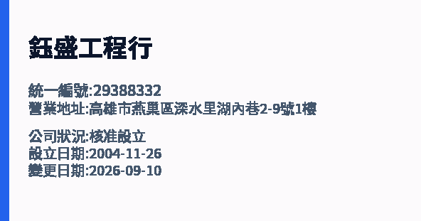 鈺盛工程行的照片-統編 29388332 公司登記資料與營業項目詳細圖表