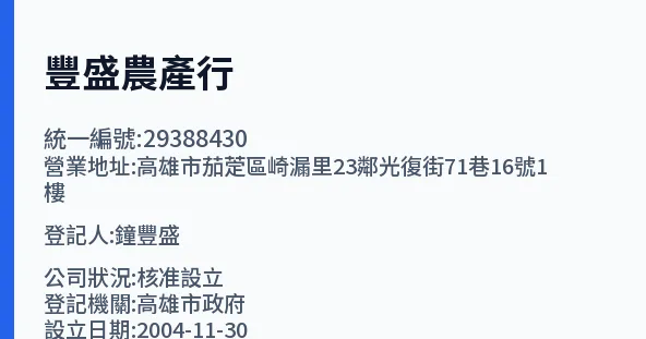 豐盛農產行的照片-統編 29388430(高雄市) 公司登記資料與營業項目詳細圖表