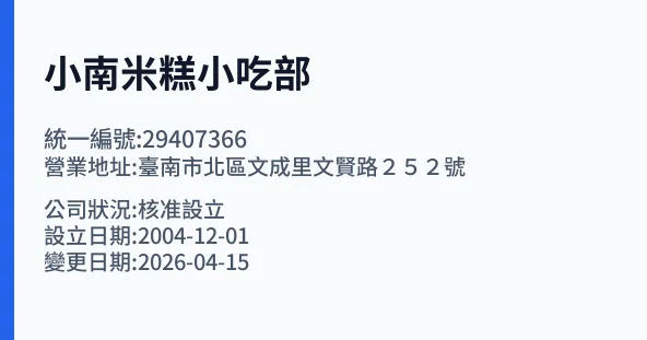 小南米糕小吃部的照片-統編 29407366(臺南市) 公司登記資料與營業項目詳細圖表