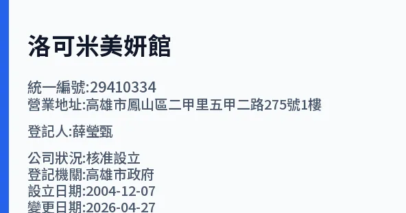洛可米美妍館的照片-統編 29410334(高雄市) 公司登記資料與營業項目詳細圖表