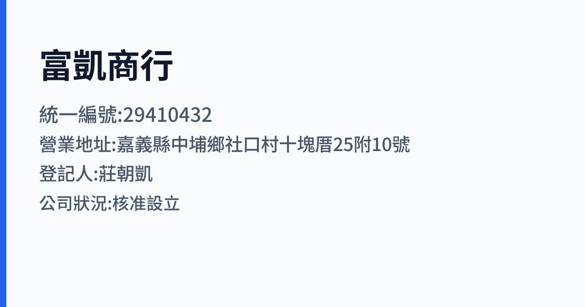 富凱商行 - 統編 29410432（嘉義縣） 公司登記資料與營業項目詳細圖表