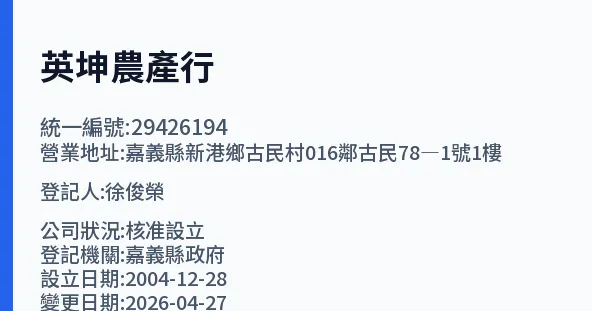 英坤農產行的照片-統編 29426194(嘉義縣) 公司登記資料與營業項目詳細圖表