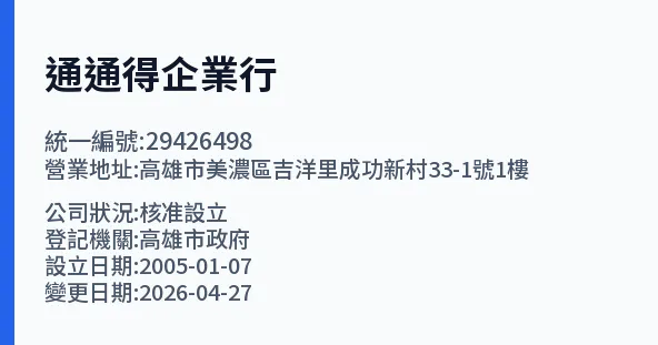 通通得企業行的照片-統編 29426498(高雄市) 公司登記資料與營業項目詳細圖表