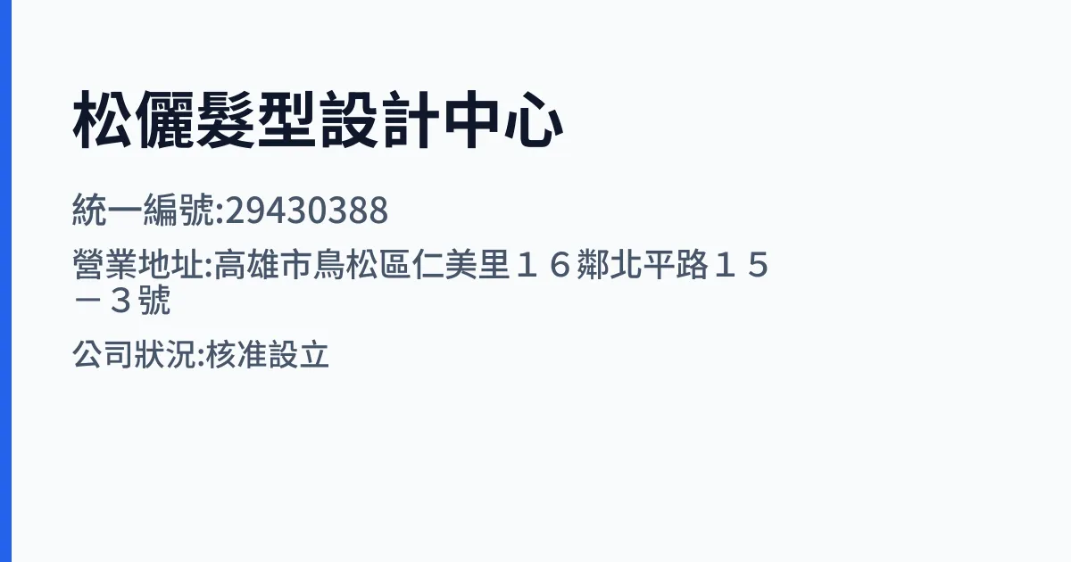 松儷髮型設計中心 - 統編 29430388(高雄市) 公司登記資料與營業項目詳細圖表