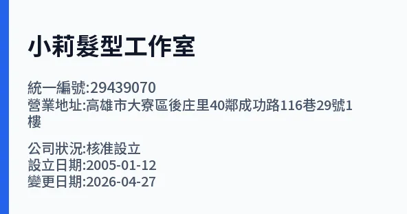 小莉髮型工作室的照片-統編 29439070(高雄市) 公司登記資料與營業項目詳細圖表