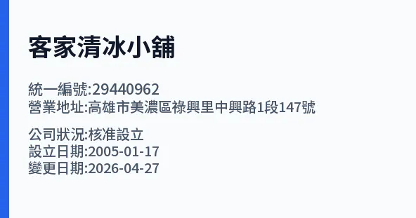 客家清冰小舖的照片-統編 29440962(高雄市) 公司登記資料與營業項目詳細圖表