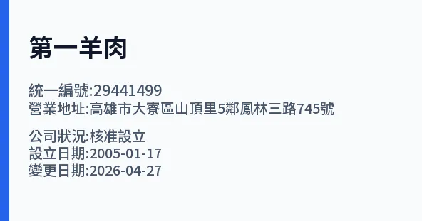 第一羊肉的照片-統編 29441499(高雄市) 公司登記資料與營業項目詳細圖表