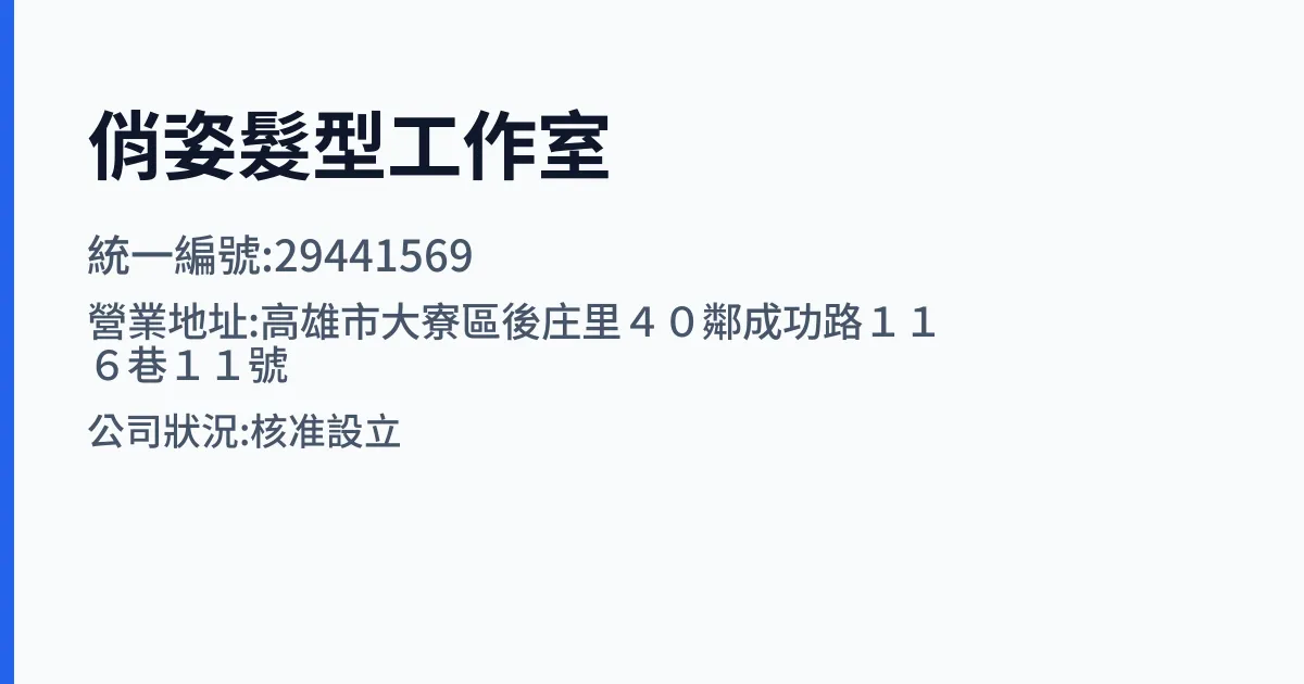 俏姿髮型工作室 - 統編 29441569(高雄市) 公司登記資料與營業項目詳細圖表