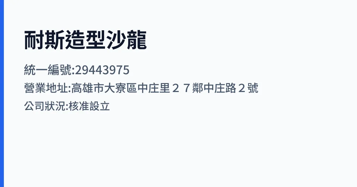 耐斯造型沙龍 - 統編 29443975(高雄市) 公司登記資料與營業項目詳細圖表