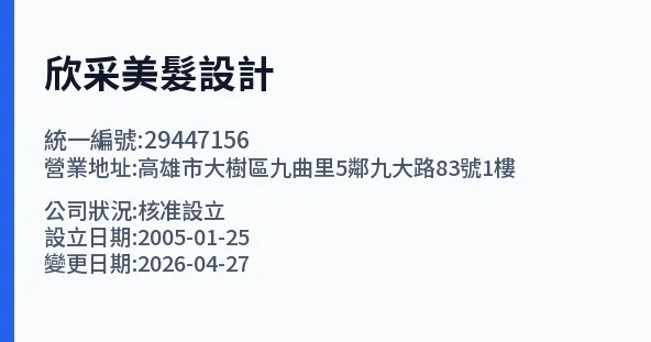 欣采美髮設計的照片-統編 29447156(高雄市) 公司登記資料與營業項目詳細圖表