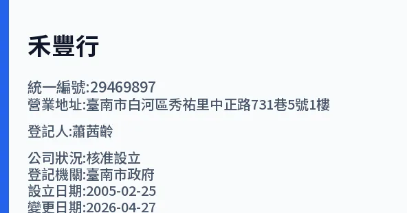 禾豐行的照片-統編 29469897(臺南市) 公司登記資料與營業項目詳細圖表
