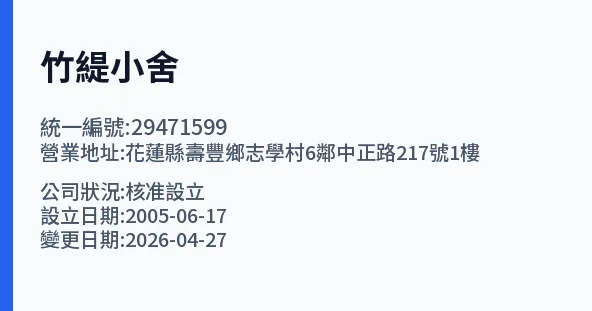 竹緹小舍的照片-統編 29471599(花蓮縣) 公司登記資料與營業項目詳細圖表