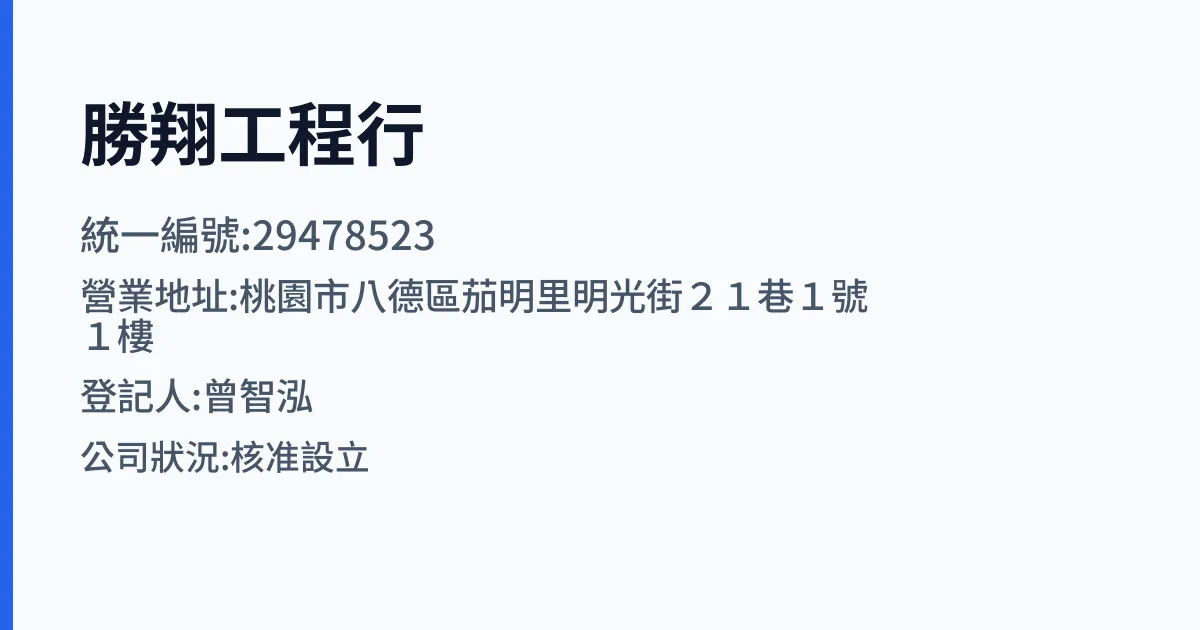 勝翔工程行 - 統編 29478523(桃園市) 公司登記資料與營業項目詳細圖表