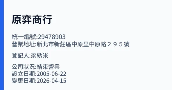 原弈商行的照片-統編 29478903(新北市) 公司登記資料與營業項目詳細圖表