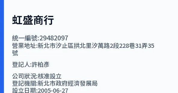 虹盛商行的照片-統編 29482097(新北市) 公司登記資料與營業項目詳細圖表