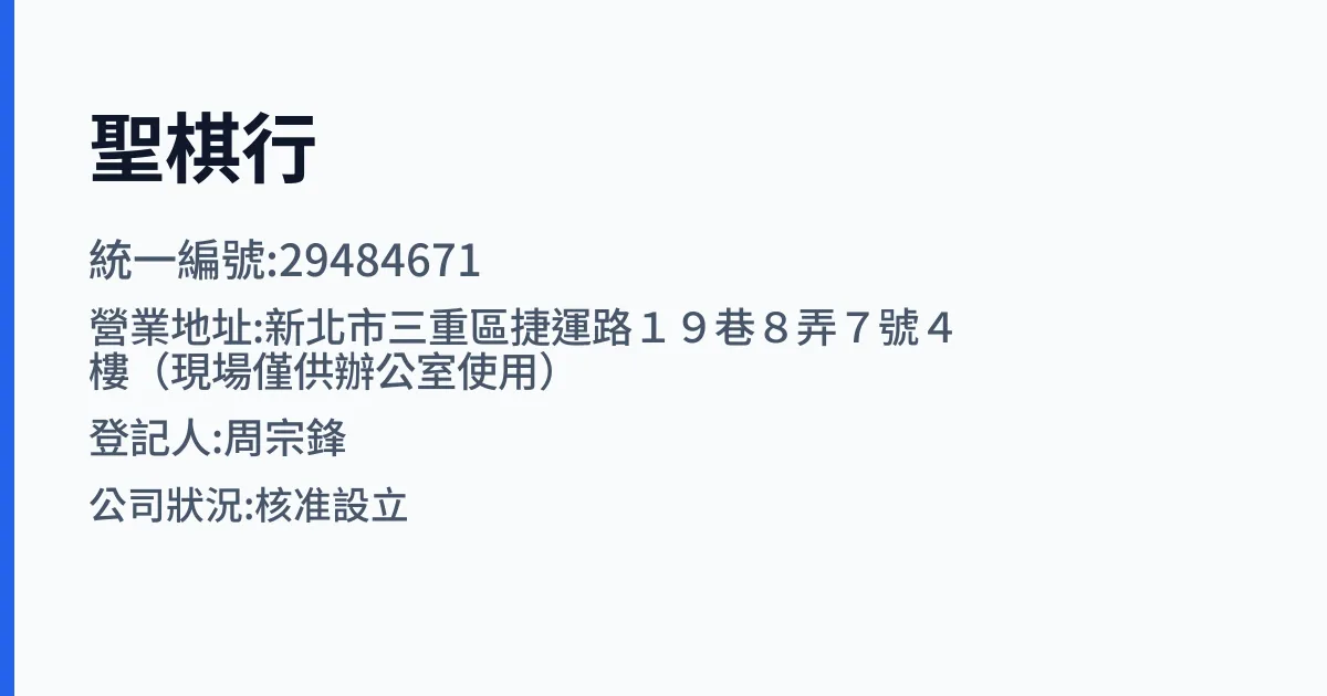 聖棋行 - 統編 29484671(新北市) 公司登記資料與營業項目詳細圖表
