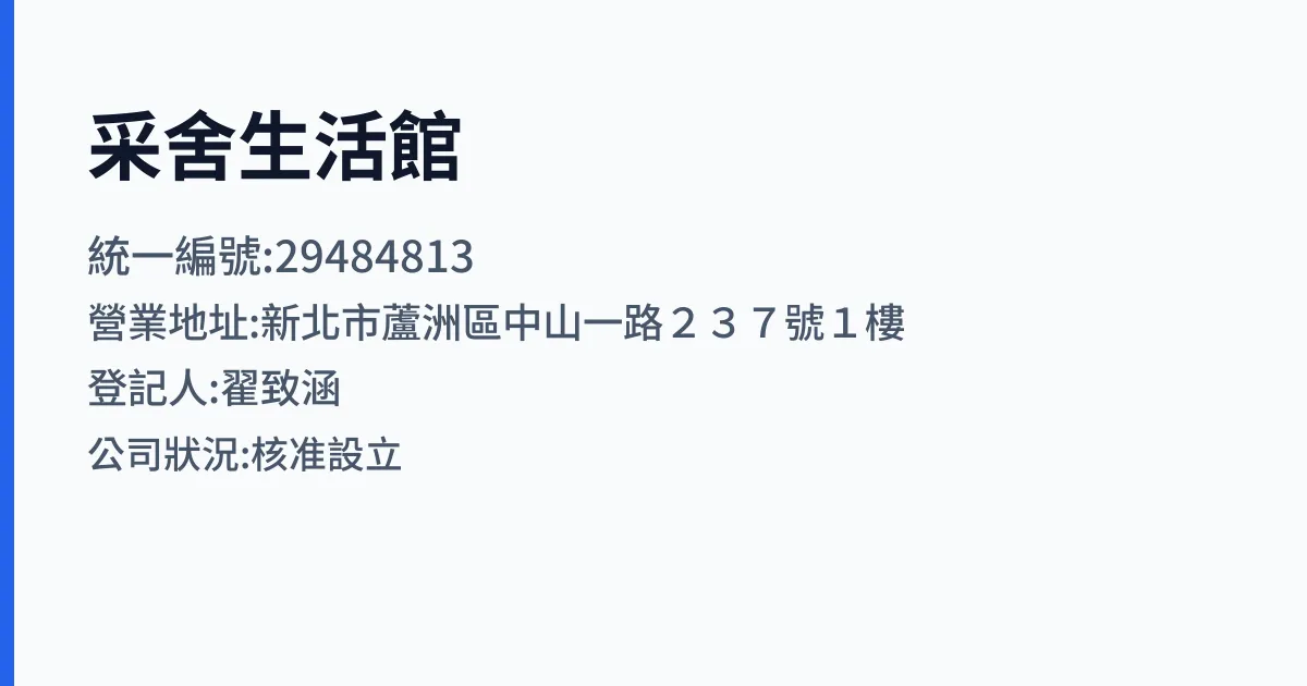 采舍生活館 - 統編 29484813(新北市) 公司登記資料與營業項目詳細圖表