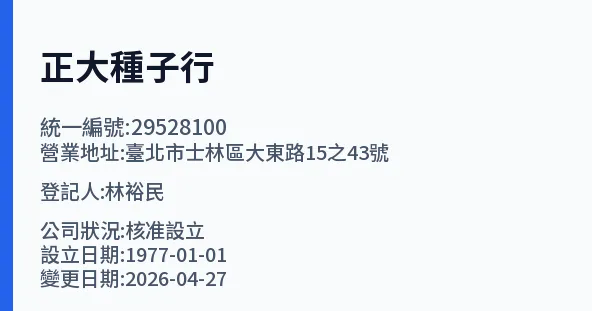 正大種子行的照片-統編 29528100(臺北市) 公司登記資料與營業項目詳細圖表