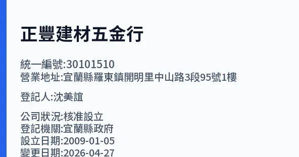 正豐建材五金行的照片-統編 30101510(宜蘭縣) 公司登記資料與營業項目詳細圖表