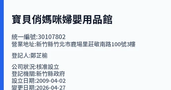 寶貝俏媽咪婦嬰用品館的照片-統編 30107802(新竹縣) 公司登記資料與營業項目詳細圖表