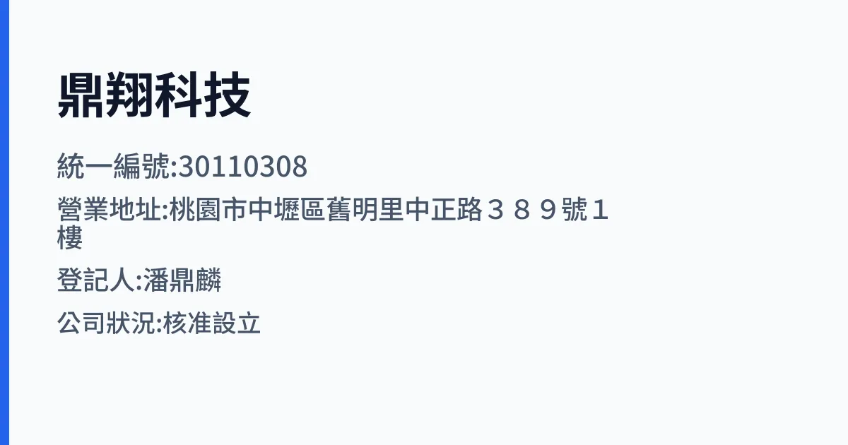 鼎翔科技 - 統編 30110308(桃園市) 公司登記資料與營業項目詳細圖表