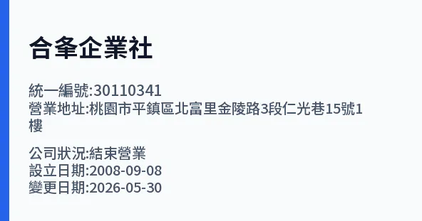 合夆企業社的照片-統編 30110341(桃園市) 公司登記資料與營業項目詳細圖表