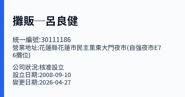 攤販─呂良健的照片-統編 30111186(花蓮縣) 公司登記資料與營業項目詳細圖表